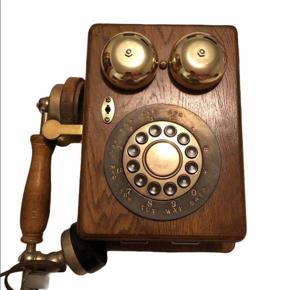 antique replica oak phone | Accents | Heavy Oak Replica Push Button ...